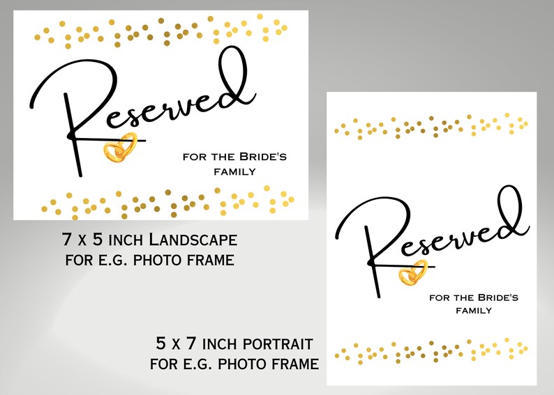 Printable Wedding Reserved Sign - Gold Wedding Rings - 3 Sizes Included ...