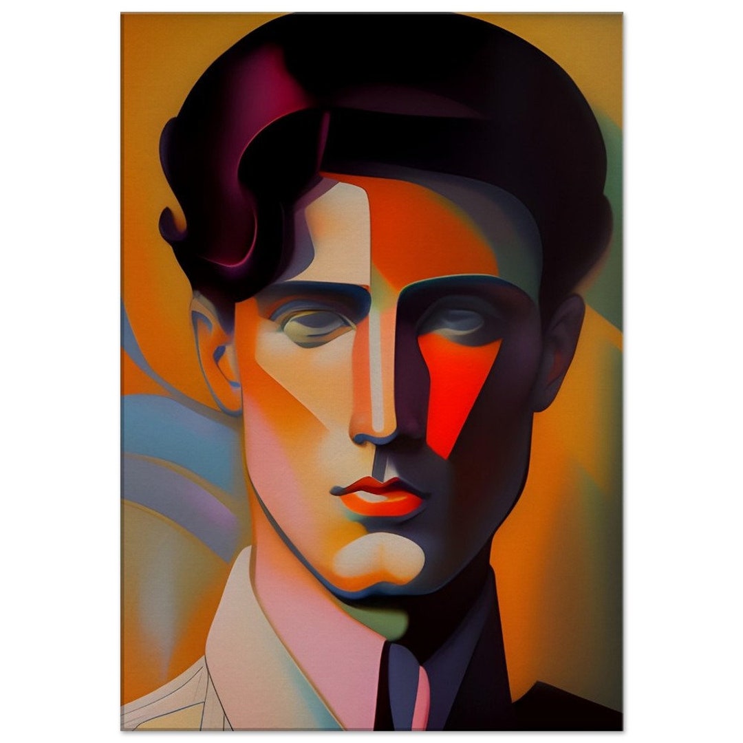 Modern Art Deco Male Portrait on Canvas - Etsy