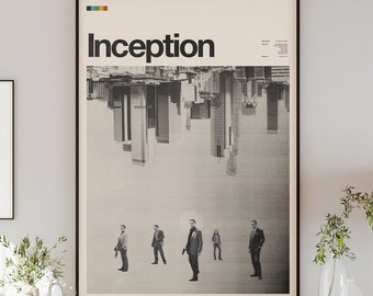 INCEPTION Film Poster, Minimalist Art Print, Mid-century Modern, Beige ...