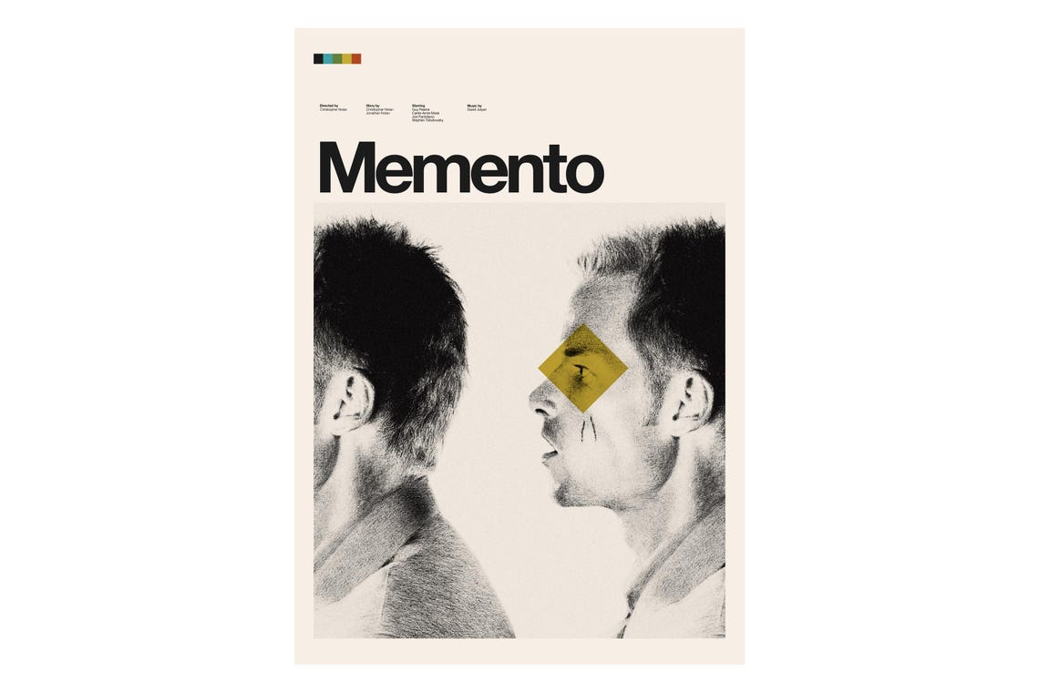 MEMENTO Movie Poster, Minimalist Wall Art, Vintage Style, Retro Home ...