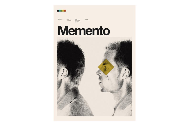 MEMENTO Movie Poster, Minimalist Wall Art, Vintage Style, Retro Home ...