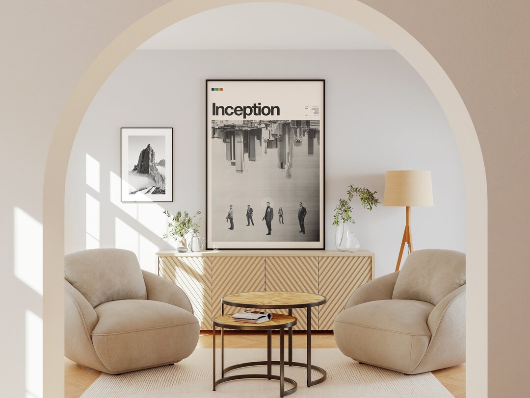 INCEPTION Film Poster, Minimalist Art Print, Mid-century Modern, Beige ...