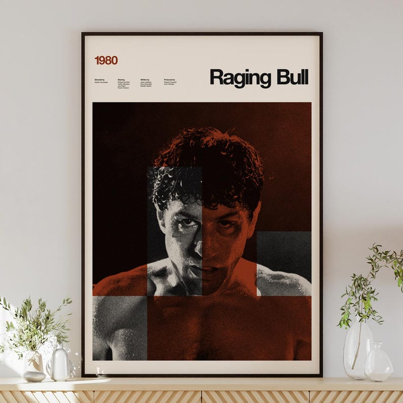 RAGING BULL Movie Poster, Minimalist Wall Art, Vintage Style, Retro ...
