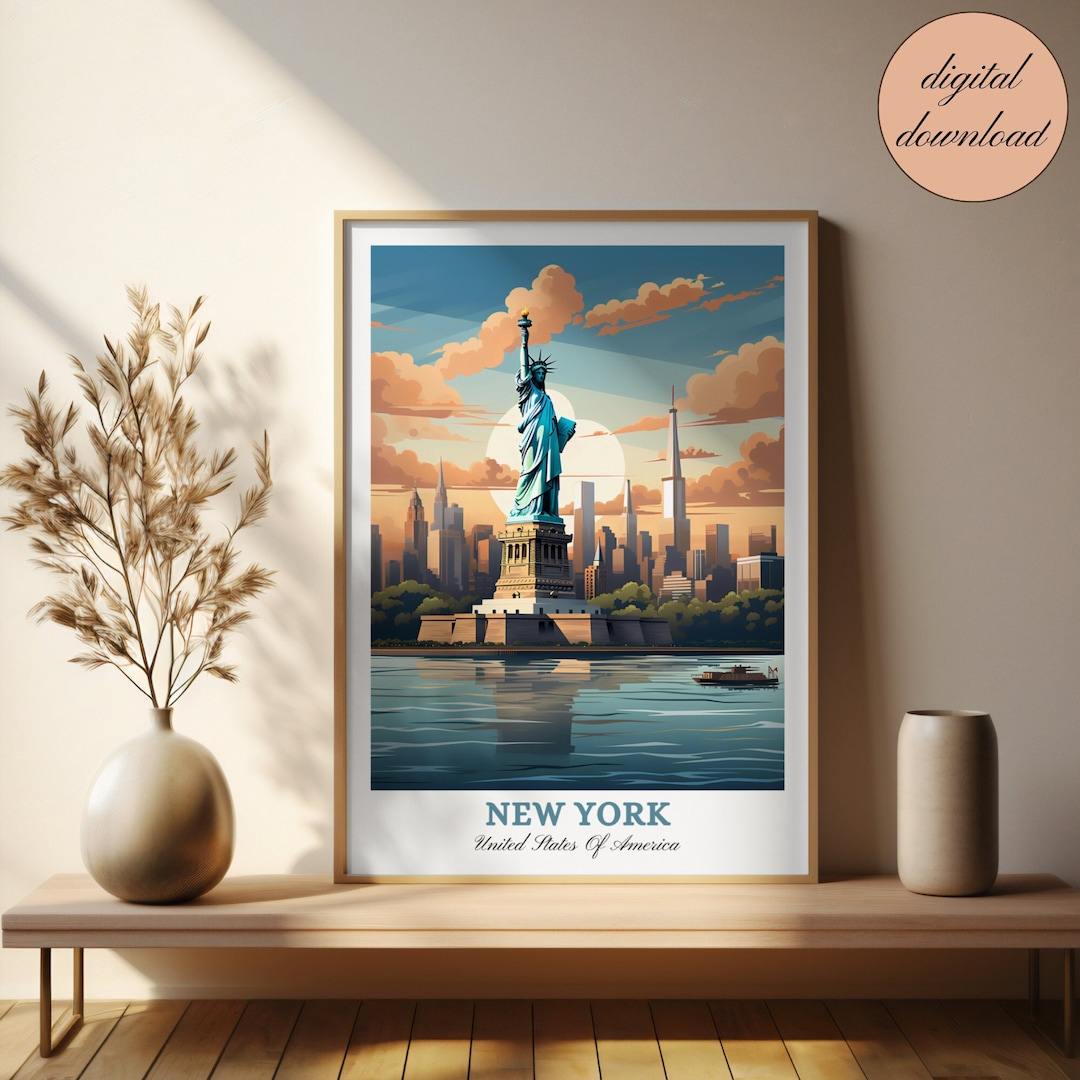 NEW YORK Print Usa Statue of Liberty Print Iconic Landscape Printable ...