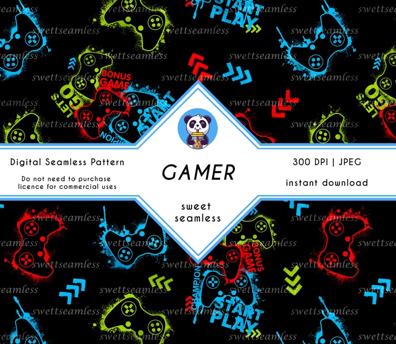 Gamer Digital Seamless Patterns,cute Seamless,tumbler,digital Paper ...