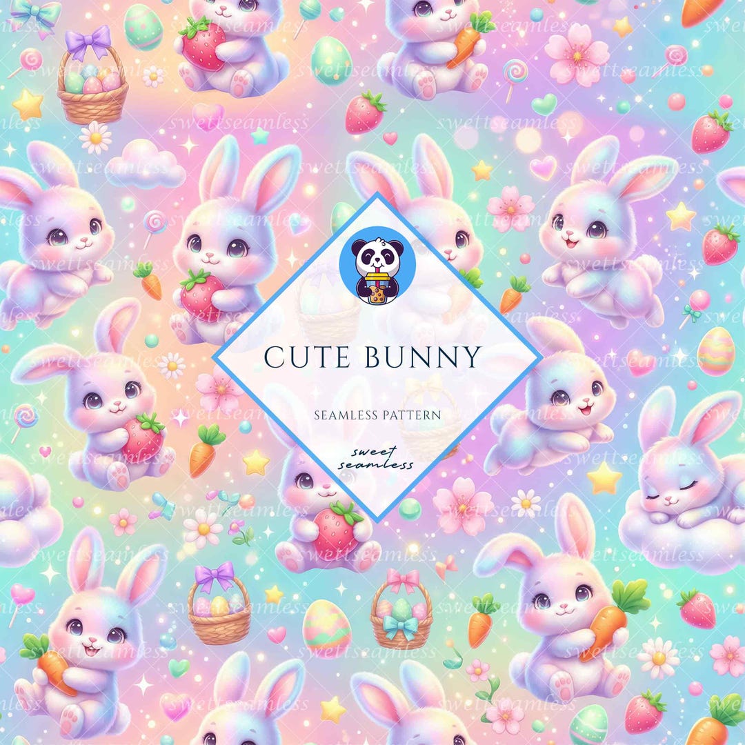 Cute Bunny Seamless Pattern Digital Paper, Repeat Tile Background ...