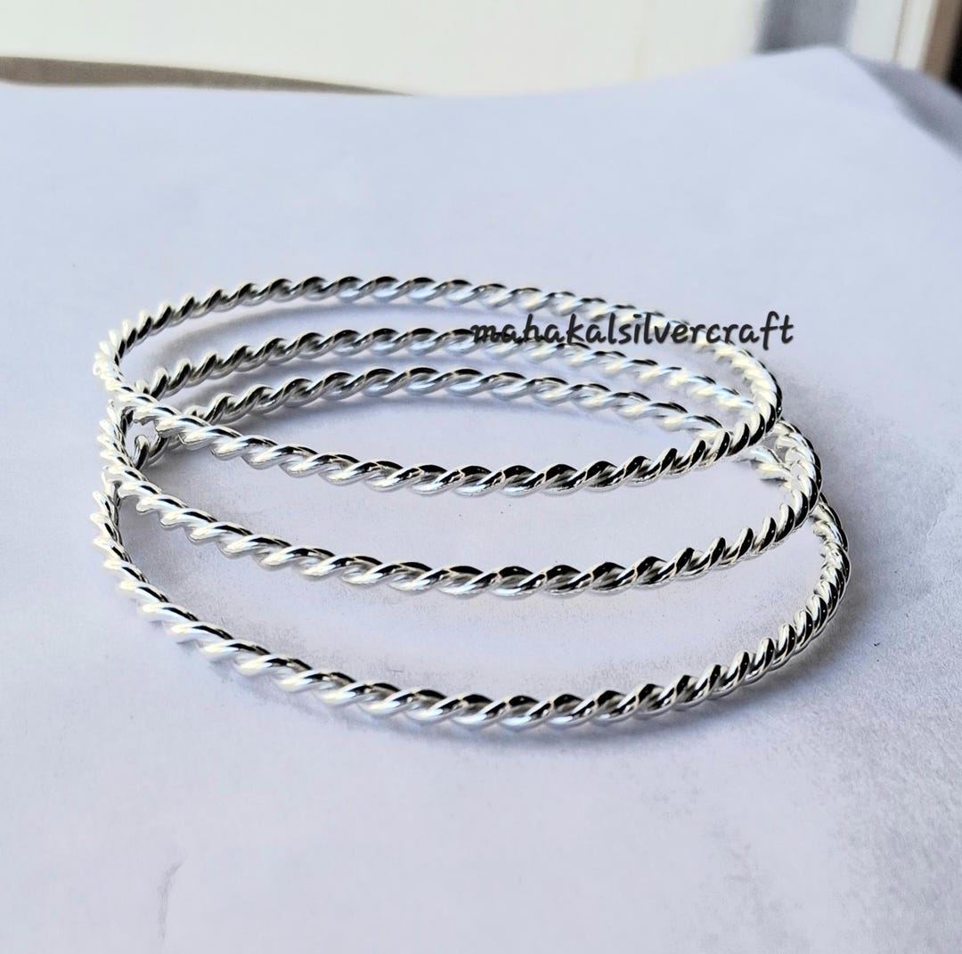 Silver Bangles Set, Solid 925 Sterling Silver Bangles, Chunky Silver ...
