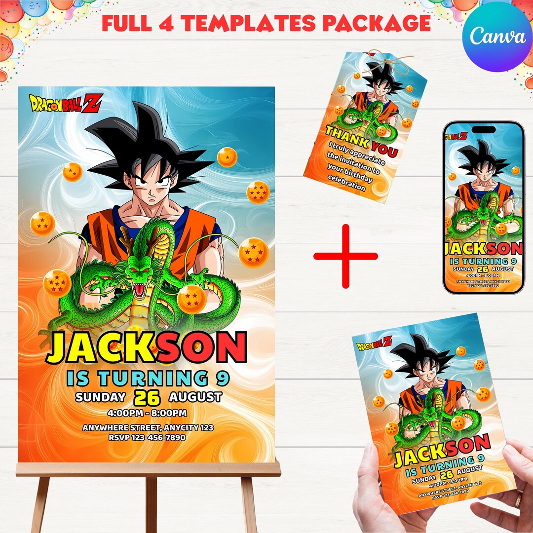Dragon Ball Birthday Invitation, Dragon Ball Invite, Goku Birthday ...