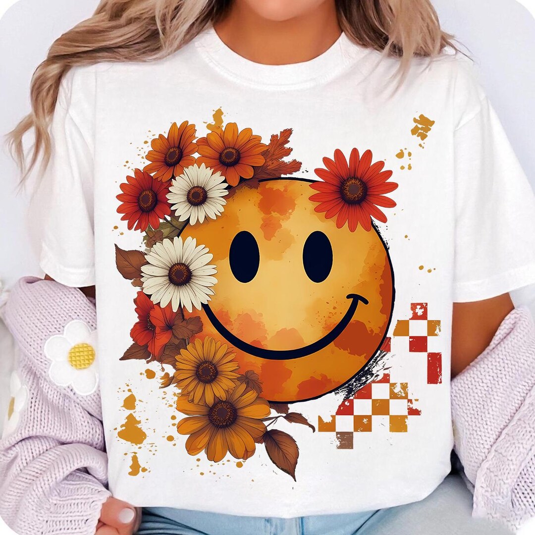 Floral Fall Smiley Face Png, Fall Png, Fall Pumpkin Sublimation Png ...