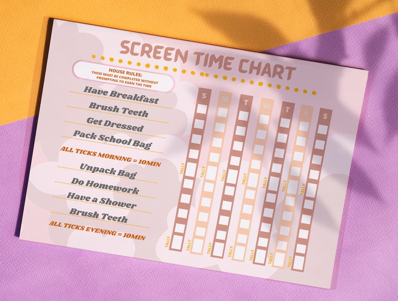 Kids Screen Time Checklist Screen Time Chart Screen Time - Etsy