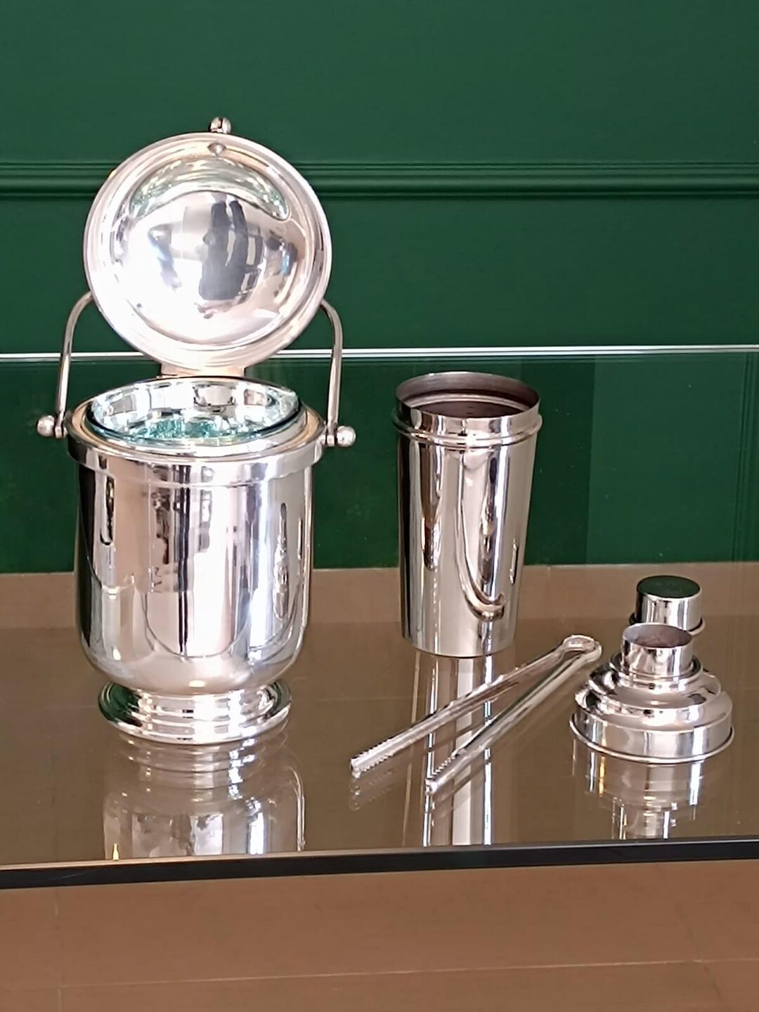 Mid Century Set Ice Bucket Cocktail Shaker by Aldo Tura for Macaba ...