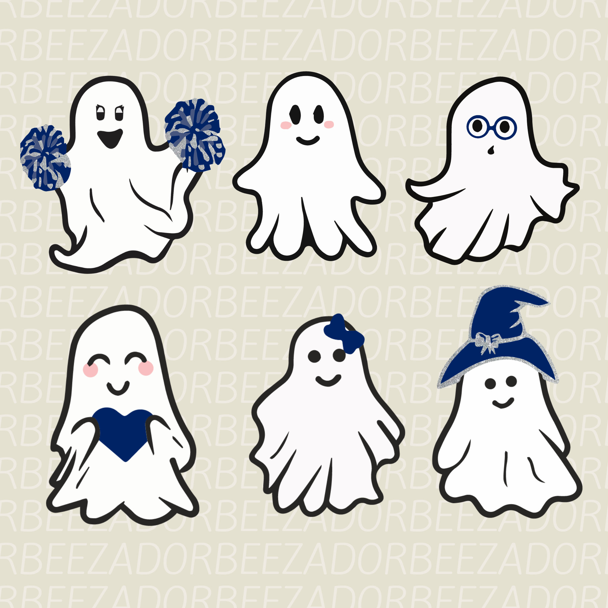 Cute Ghost Bundle, Cheerleader Ghost, Svg and Png Ghost Bundle, Blue ...