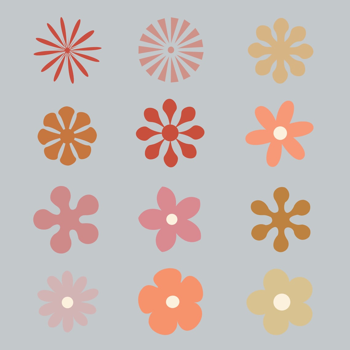 Retro Flower Shape Cute Flowers Svg, Png and Ai Files In, Boho Flower ...