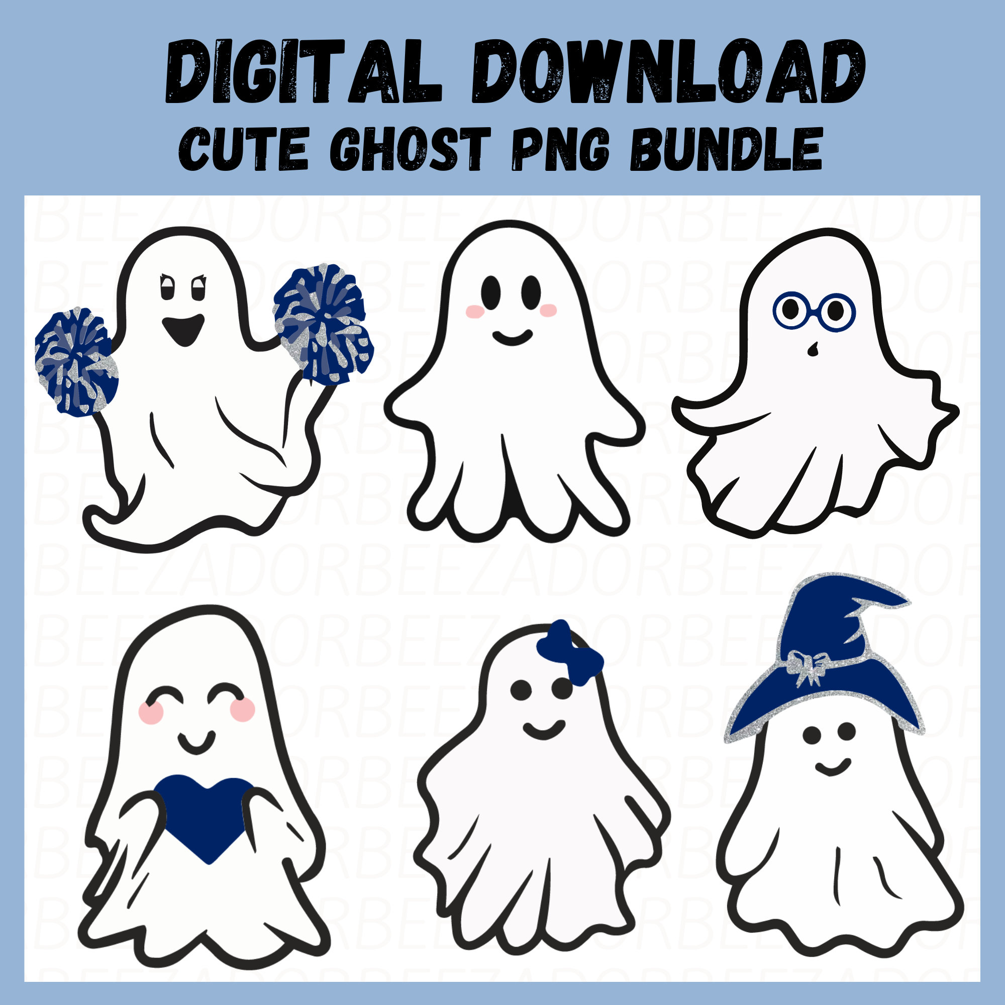 Cute Ghost Bundle, Cheerleader Ghost, Svg and Png Ghost Bundle, Blue ...