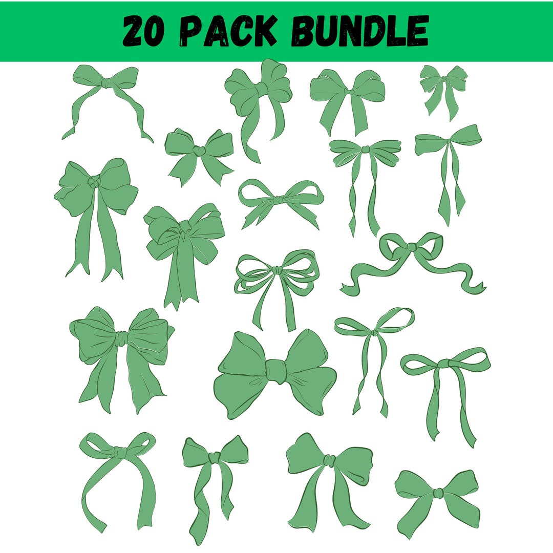 Green Ribbon Bow Bundle SVG PNG | Green Bow Coquette PNG | Ribbon Bow ...
