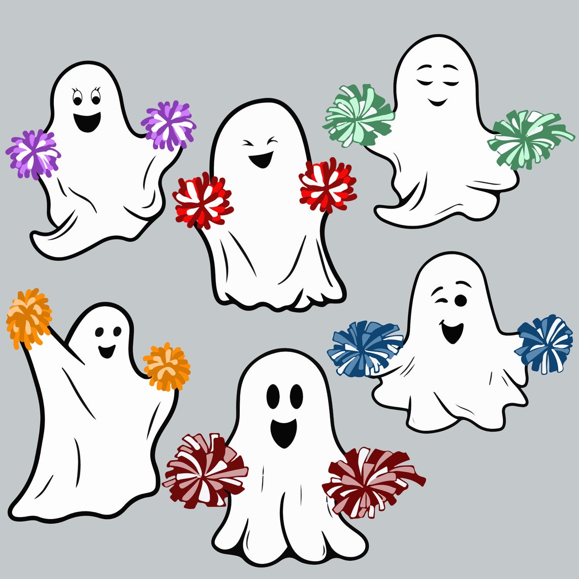 Cheerleader Ghost Png Bundles, Ghost Png, Cute Ghost Bundle, Dancing ...