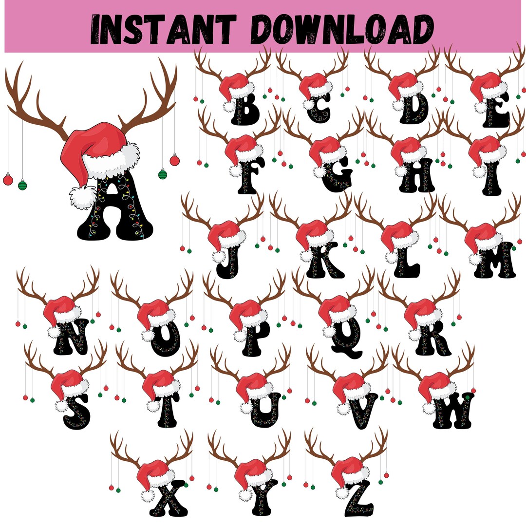 Christmas Alphabets Santa Hat With Huge Horns PNG SVG Monogrammed ...