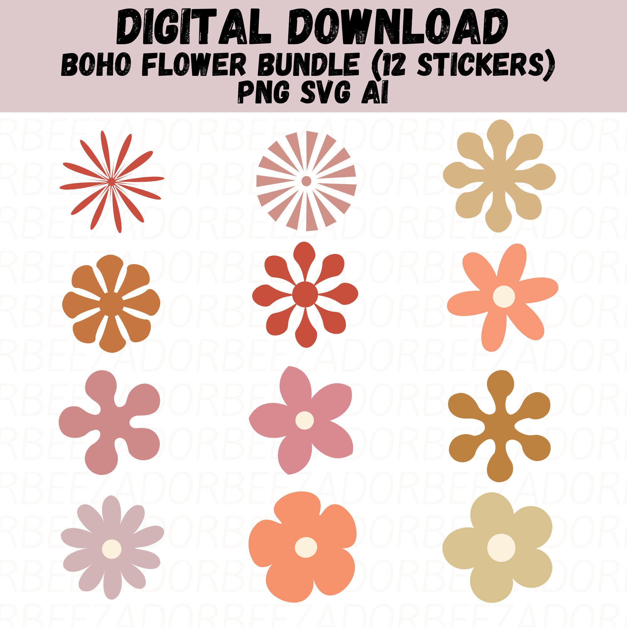 Retro Flower Shape Cute Flowers Svg, Png and Ai Files In, Boho Flower ...