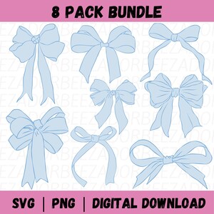 Blue Ribbon Bow Bundle SVG PNG | Blue Bow Coquette PNG | Ribbon Bow ...