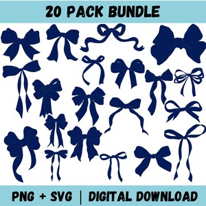Navy Ribbon Bow Bundle SVG PNG | Navy Bow Coquette PNG | Ribbon Bow ...
