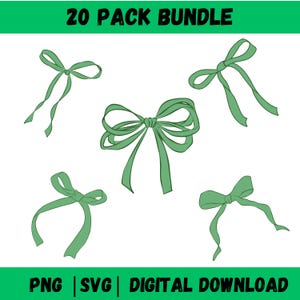 Green Ribbon Bow Bundle SVG PNG | Green Bow Coquette PNG | Ribbon Bow ...