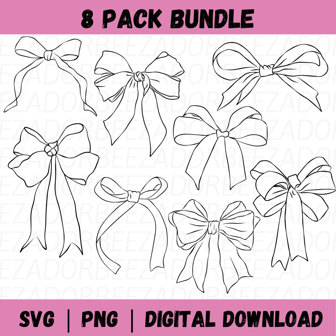 Ribbon Bow SVG PNG Bundle, Coquette Bow Bundle, Bow SVG, Hand Drawn ...