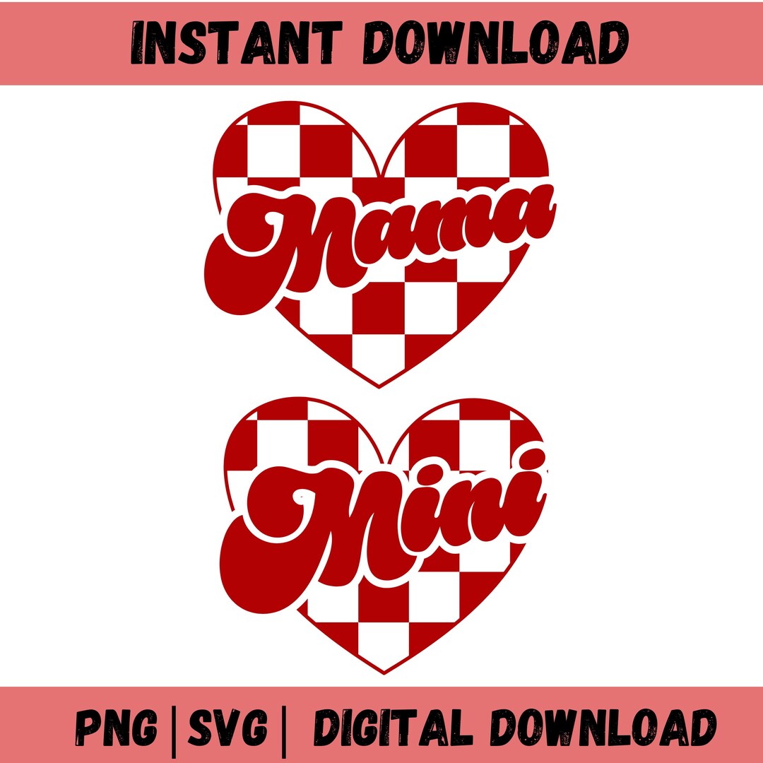 Retro Checkered Mama Heart Svg, Checkered Mini Heart Svg, Mama Mini ...