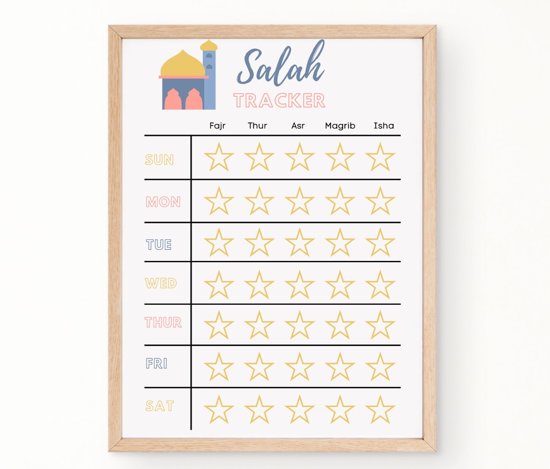 Salah Chart, Prayer Chart, Muslim Prayer Chart, Namaz Tracker, Salah ...