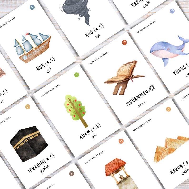 Muslim Prophets Flashcards, Islamic Kids Learning (printable PDF) - Etsy