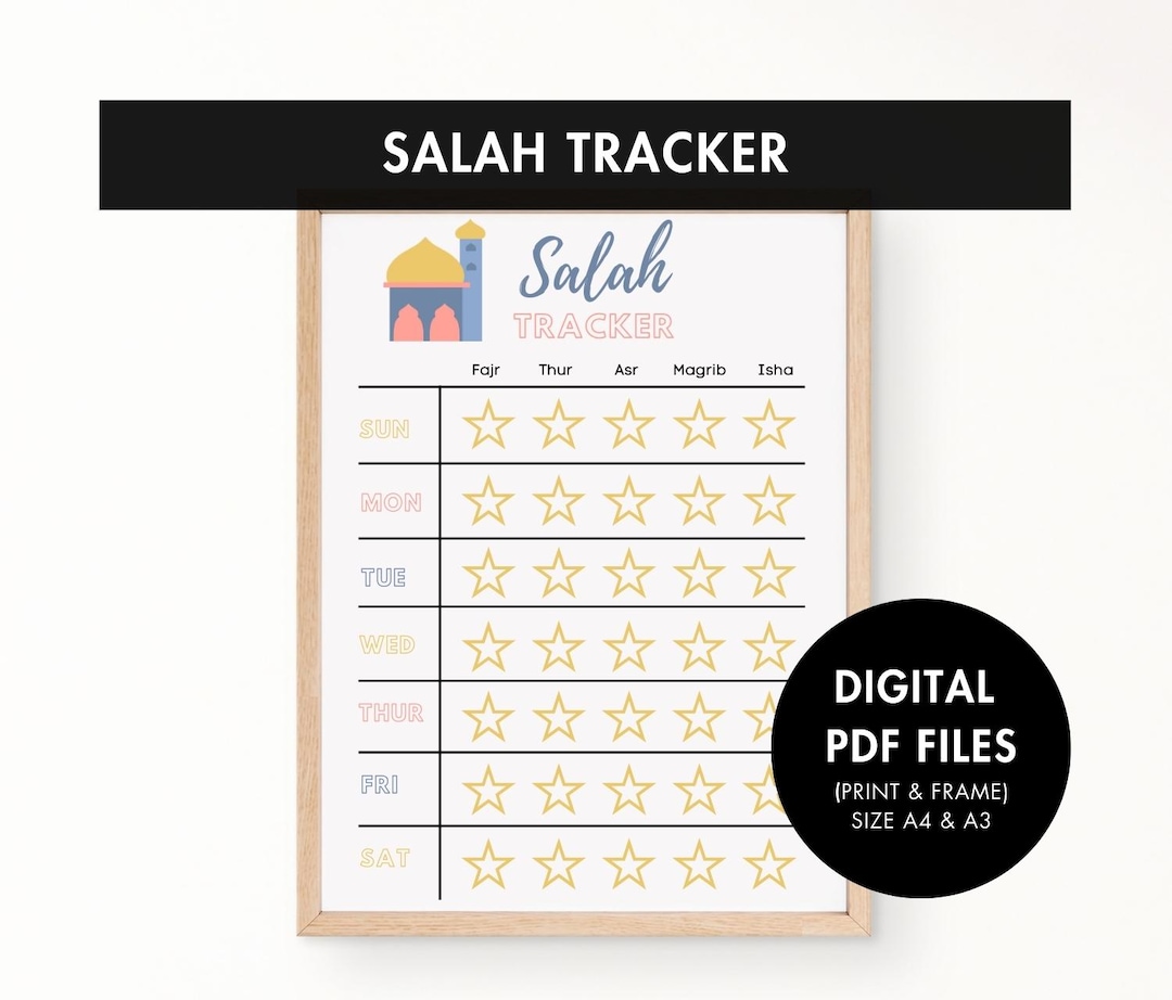Salah Tracker Printable, Kids Prayer Tracker, Islamic Wall Art, Islamic ...