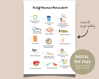 Daily Islamic Reminders Checklist Sunnah Children Islamic Deen ...