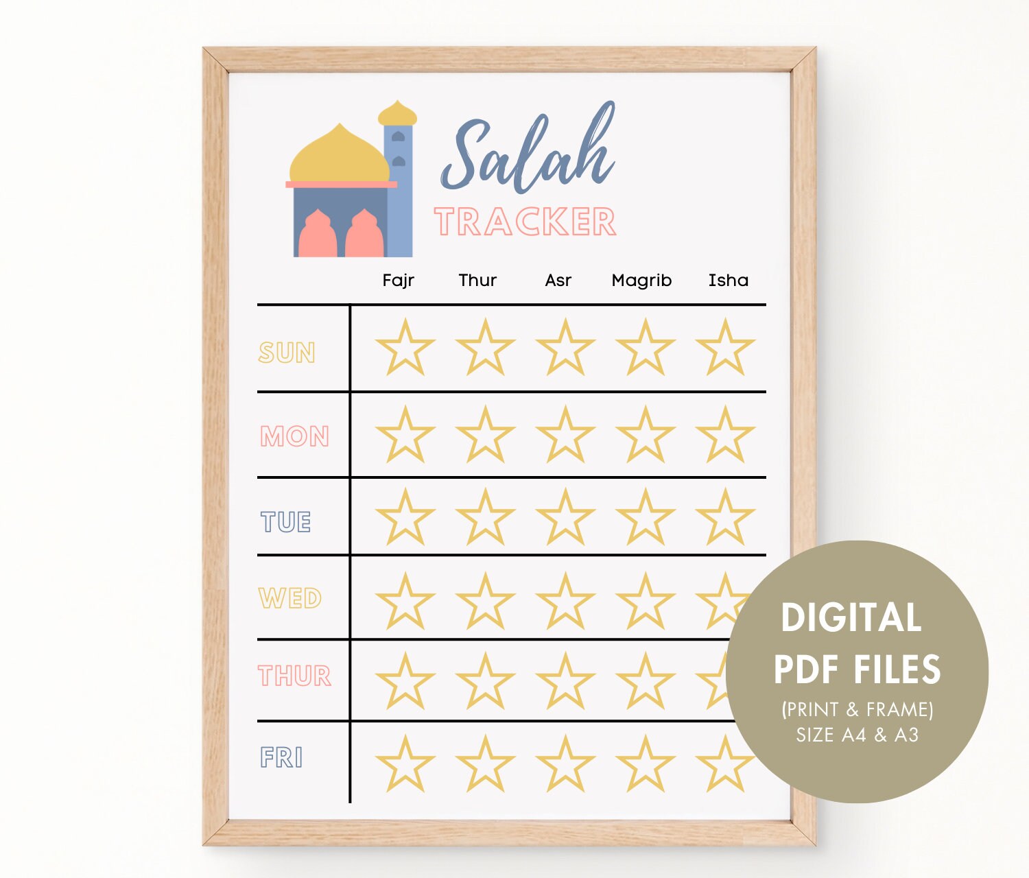 Salah Tracker Printable Kids Prayer Tracker Islamic Wall - Etsy