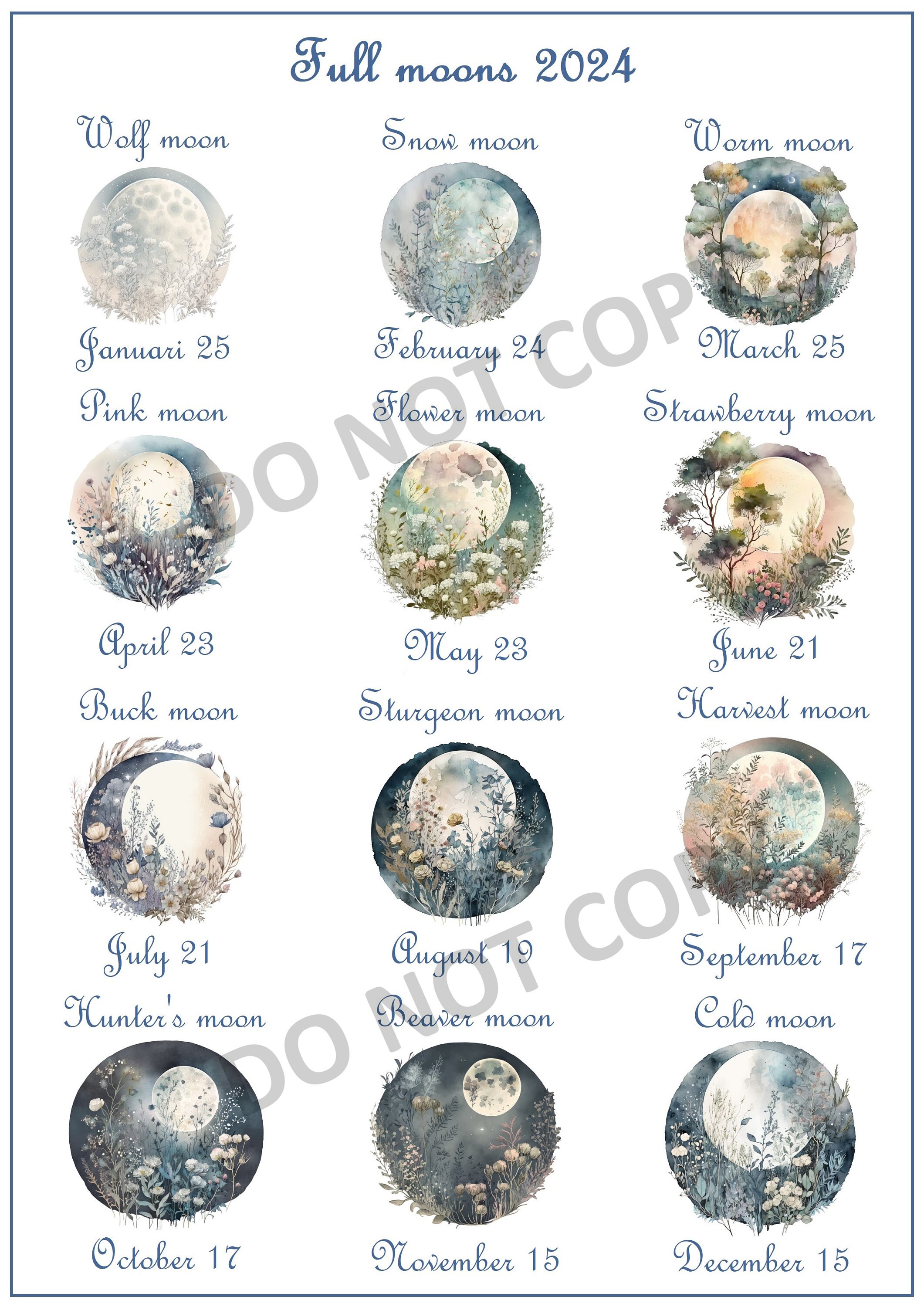 License Full Moon Calendar 2024 Full Moons Super Moons - Etsy