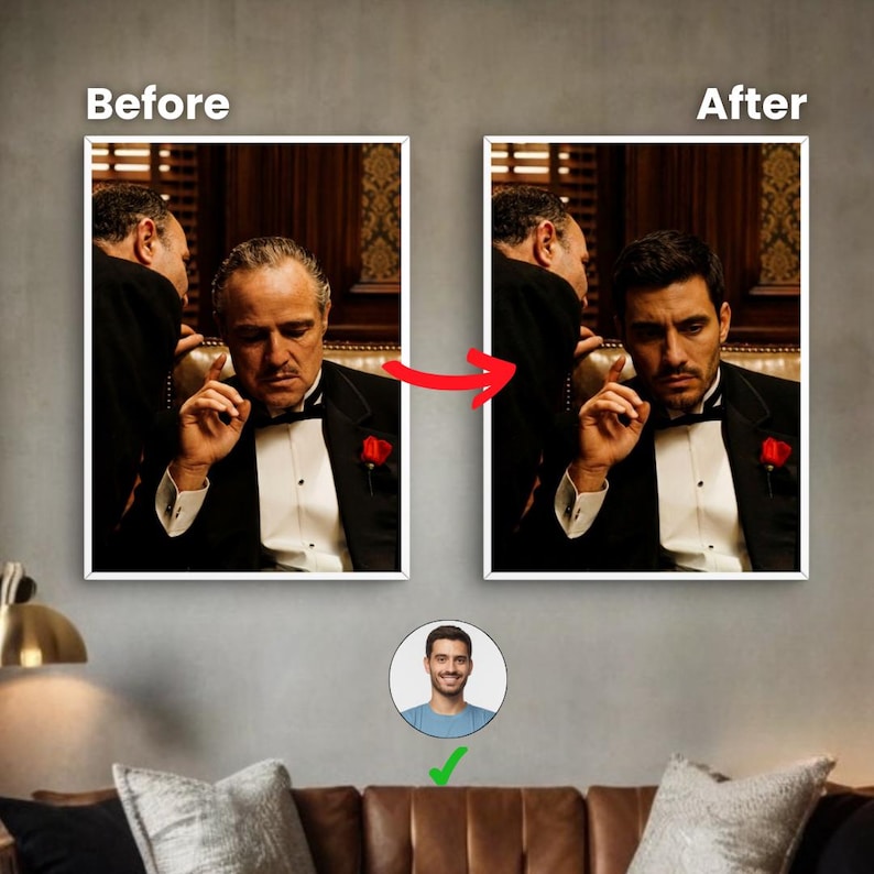 Custom Godfather Portrait, AI Face Swap Canvas Poster, Mafia Boss Art ...