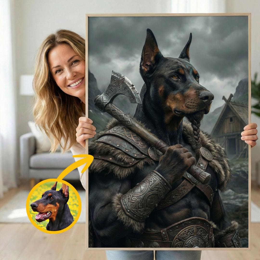 Custom Viking Pet Portrait From Photo - Nordic Warrior Dog or Cat Face ...