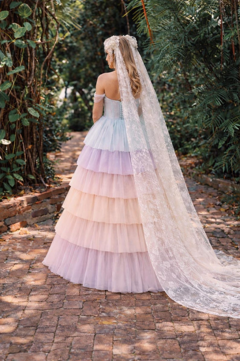 Rainbow Tiered Tulle Wedding Dress - Etsy Canada