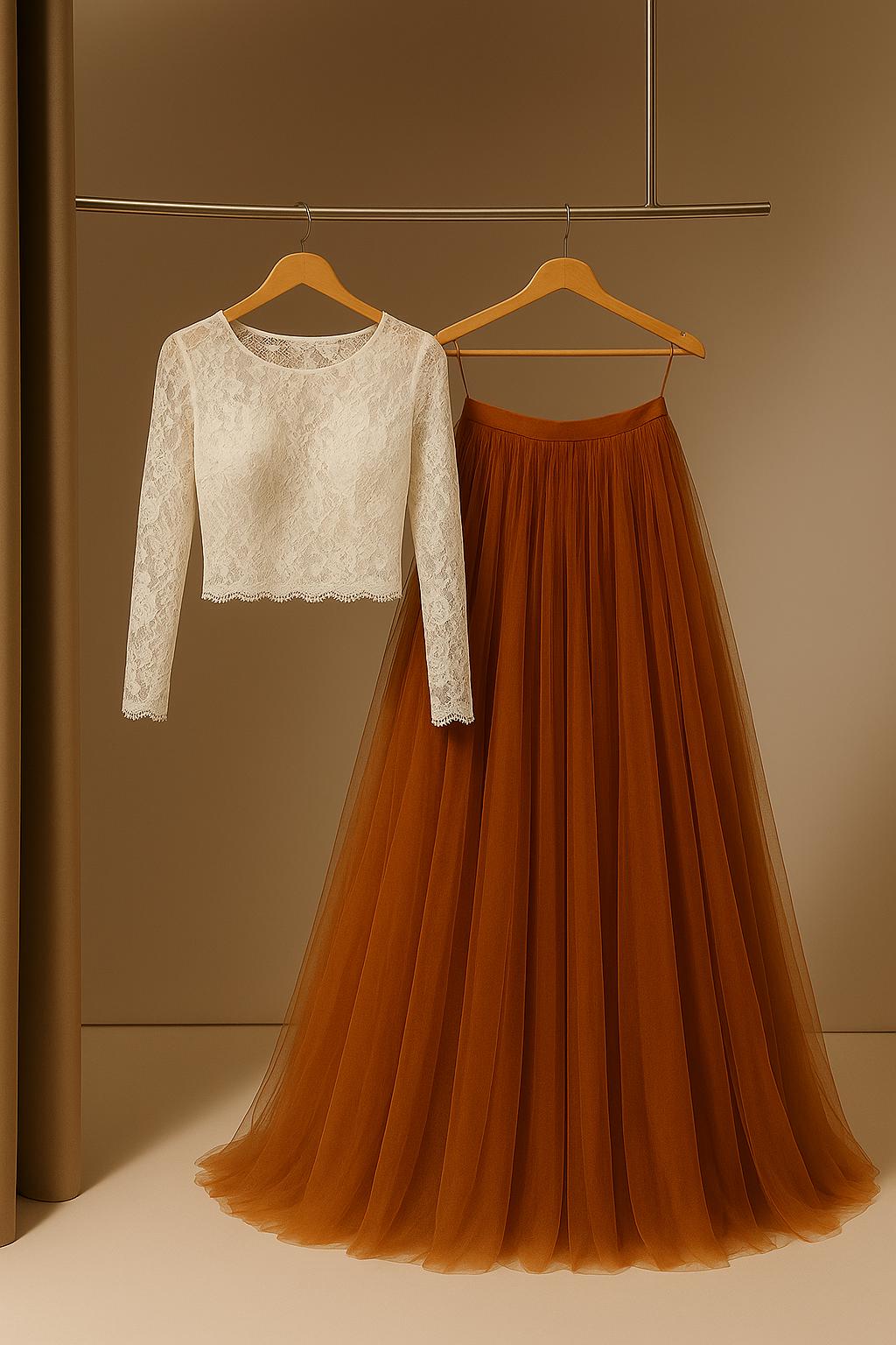 Rust Tulle Skirt & Ivory Lace Top – Two Piece Bridal / Boho Outfit - Etsy