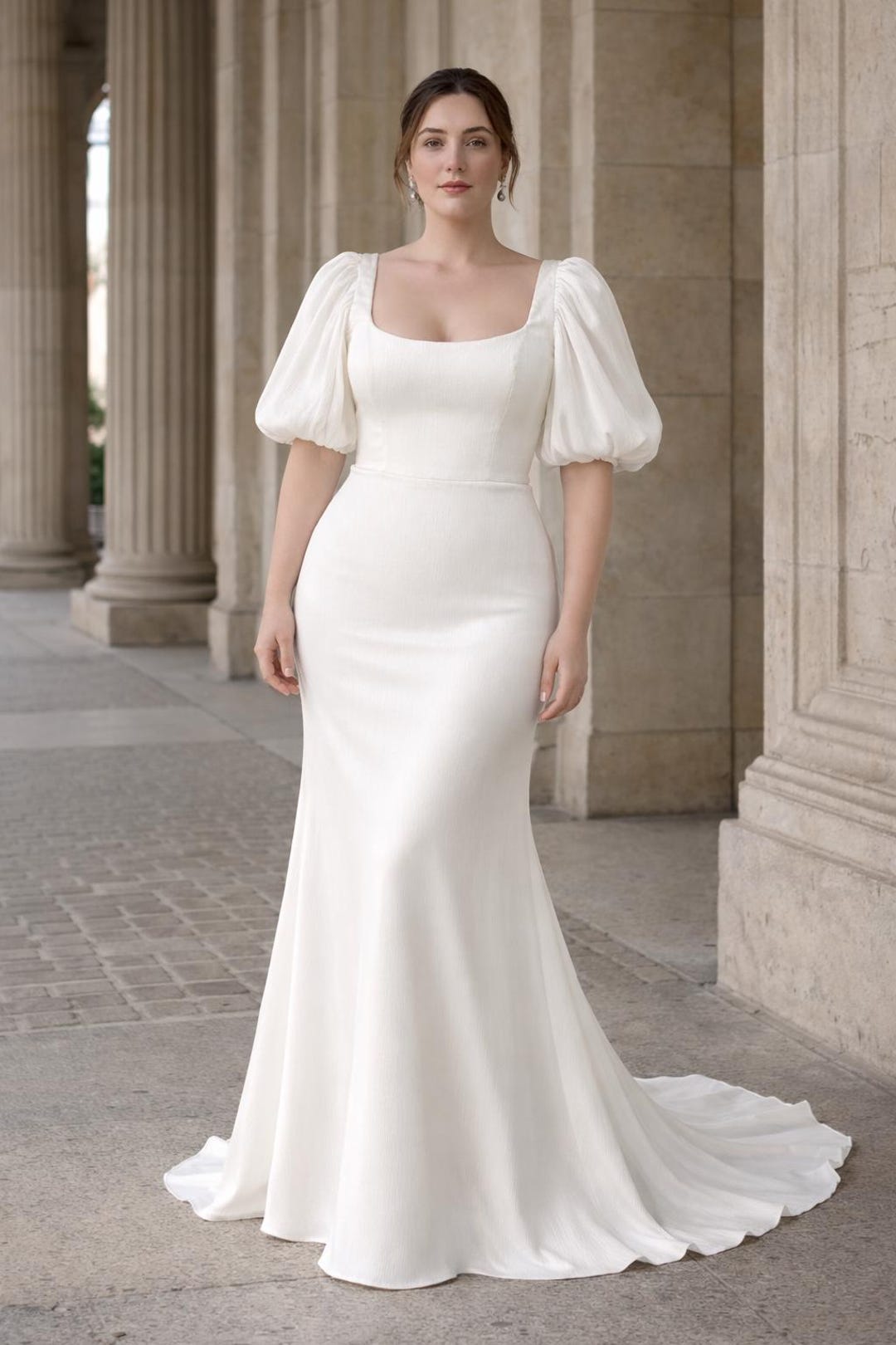 Silk Crépon Puff Sleeve Wedding Dress - Etsy