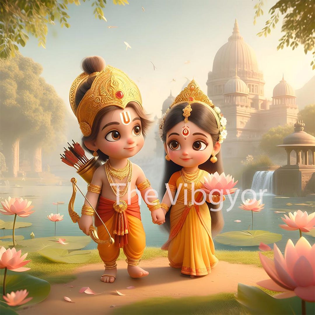 Lord Ram and Goddess Sita Ji Hindu God Digital Art Toddler Cute ...