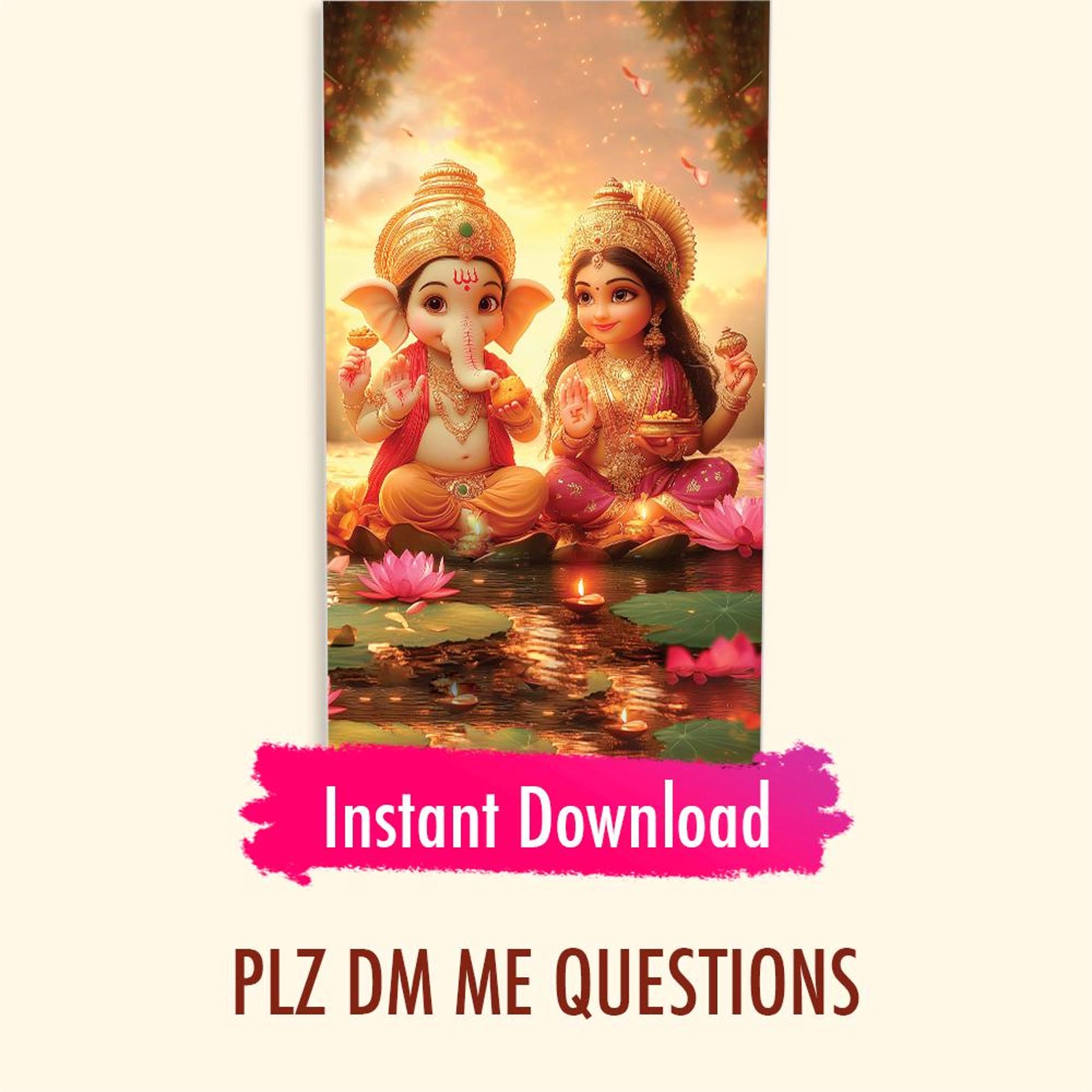 Lord Ganesha and Goddess Lakshmi Digital Art: Hindu Wall Decor (digital ...