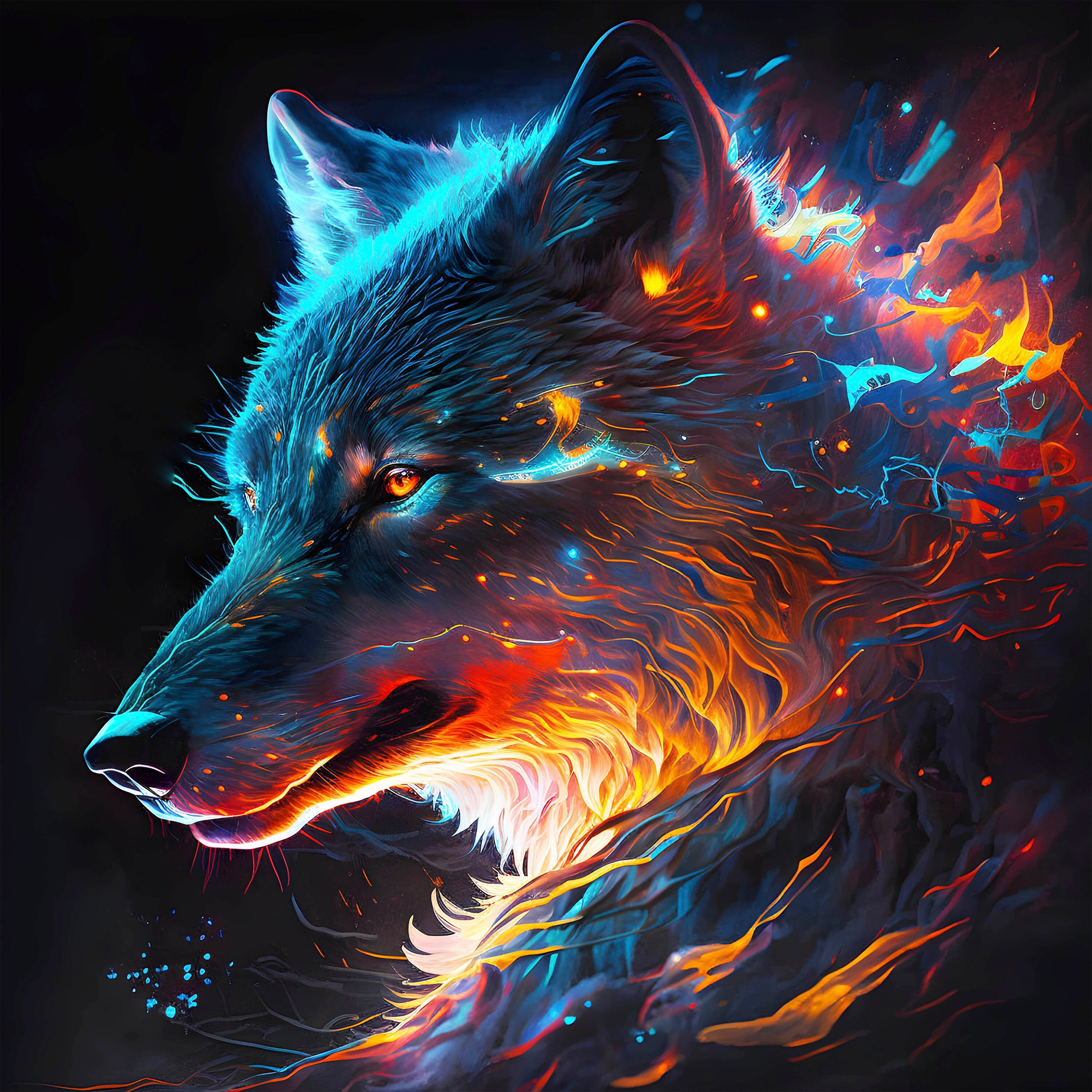 4 Colorful Wolf Printable, Wolf Print, Wolf Wall Art, Wolf Portrait ...