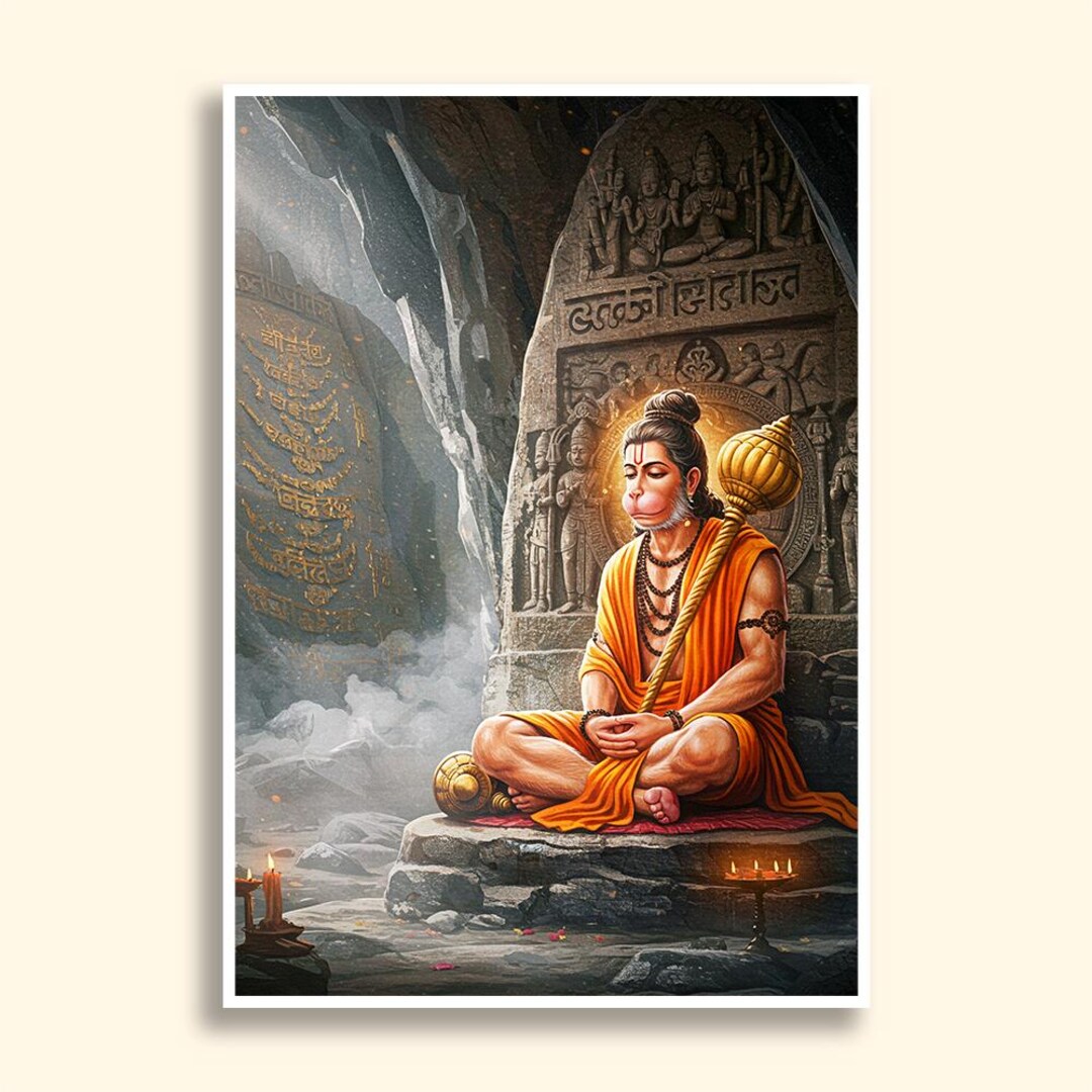 Hanuman Meditation Print: Himalayan Cave Spiritual Art (digital ...