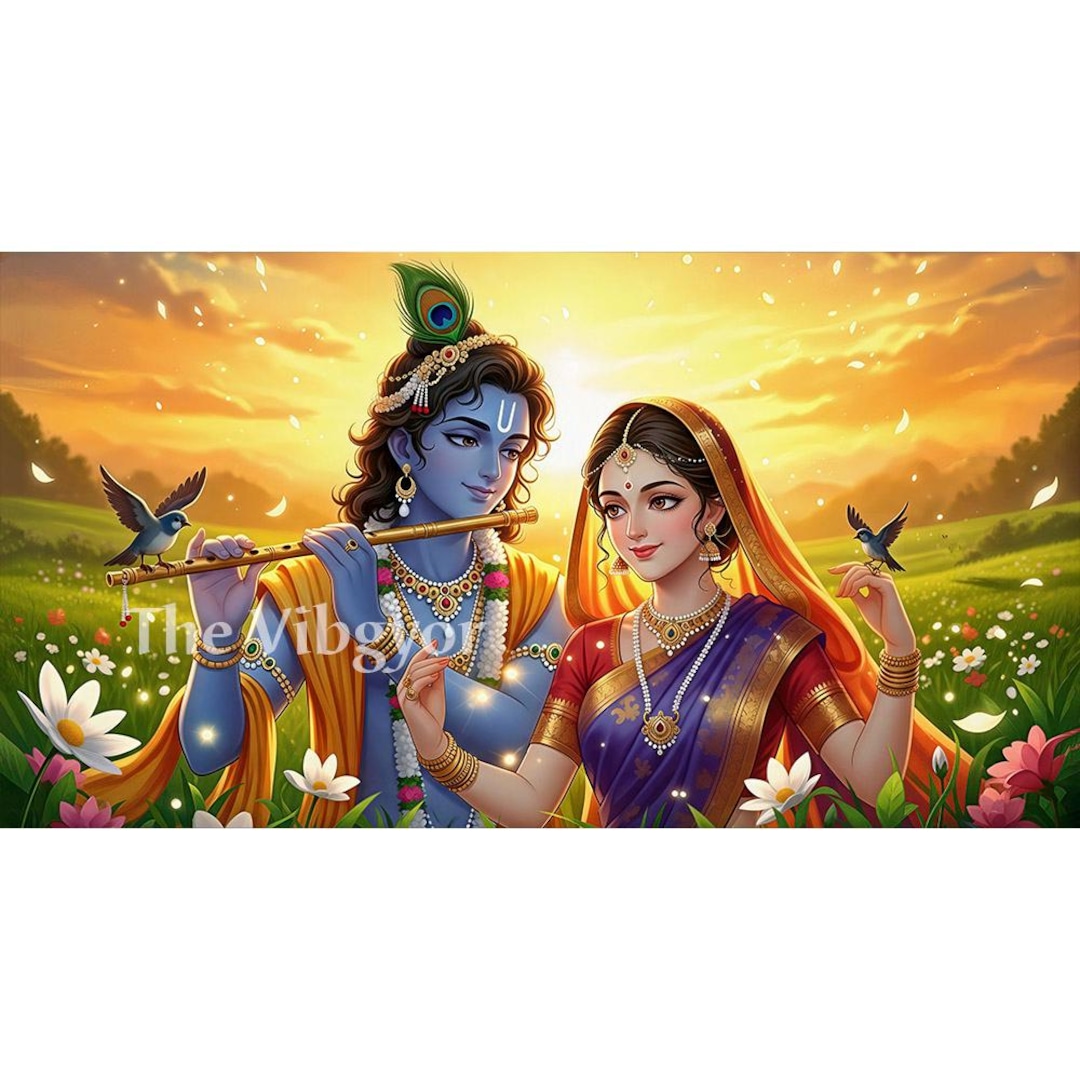 Radha Krishna Divine Love Digital Art | Radha Krishna | Dreamy Sunset ...
