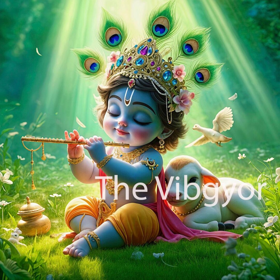 Baby Lord Krishna With Calf | Pixar Character Style | Divine Meadow ...