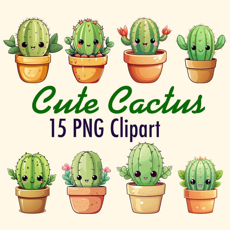 Happy Cactus Clipart Collection - Cute Cacti, Happy Plants, Kawaii ...