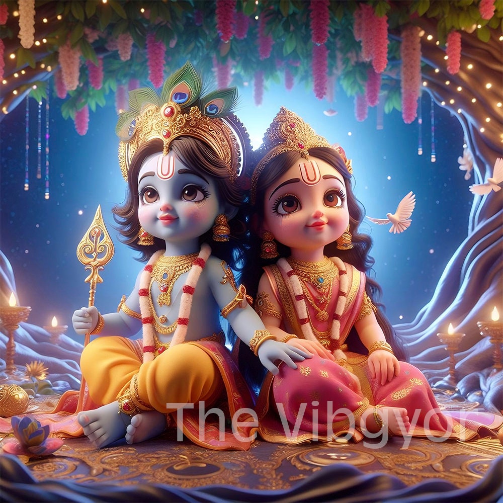 Baby Toddler Krishna and Radha: Divine Baby Gods Digital Art Print ...