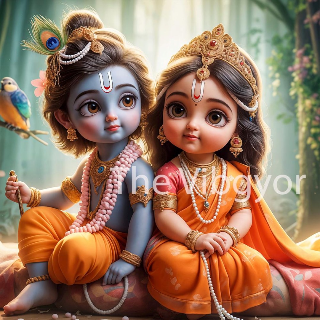 Baby Radha & Krishna | Cute Radha Krishna Art | Spiritual Home Art ...