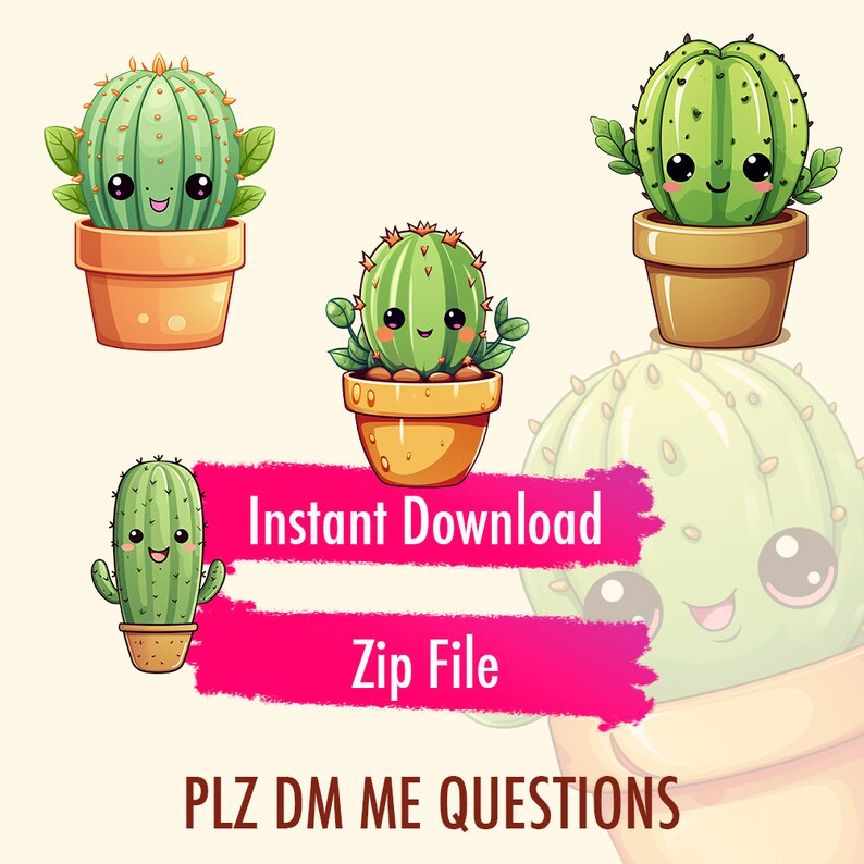 Happy Cactus Clipart Collection - Cute Cacti, Happy Plants, Kawaii ...