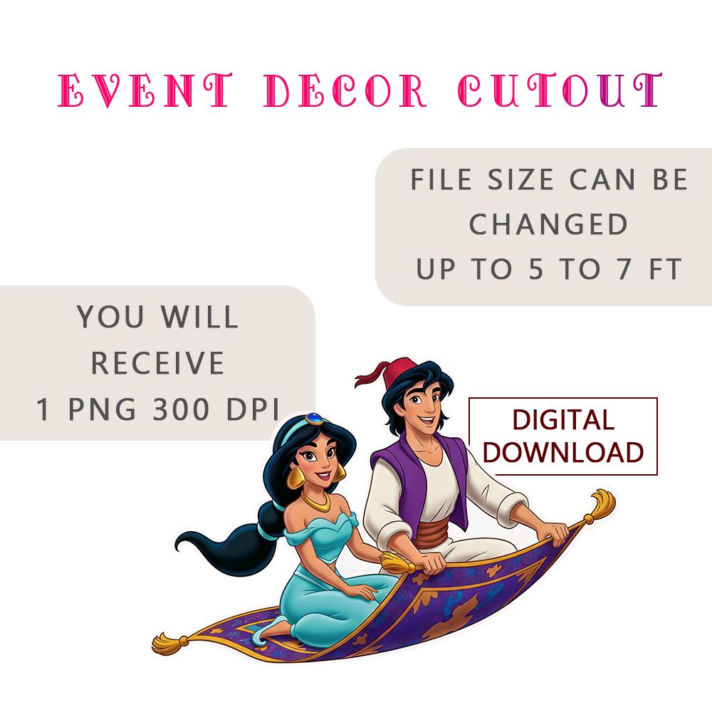 Aladdin Cutout: Aladdin and Jasmine, Event Decoration Prop (digital ...