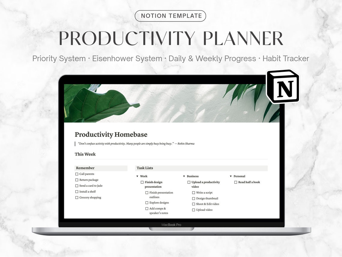 Notion Productivity Planner, Task Management Template, Time Management ...